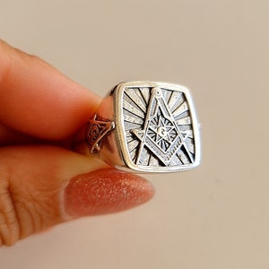 Masonic Square and Compass Symbol Ring Solid Freemasonry Emblem for Men ...