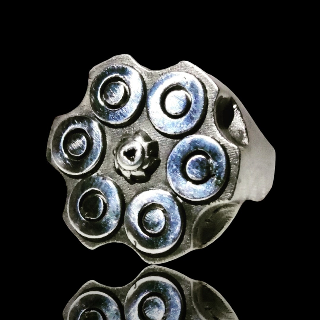 Handmade Bullet Revolver Ring Ammo Signet Ring: Handmade Sterling ...