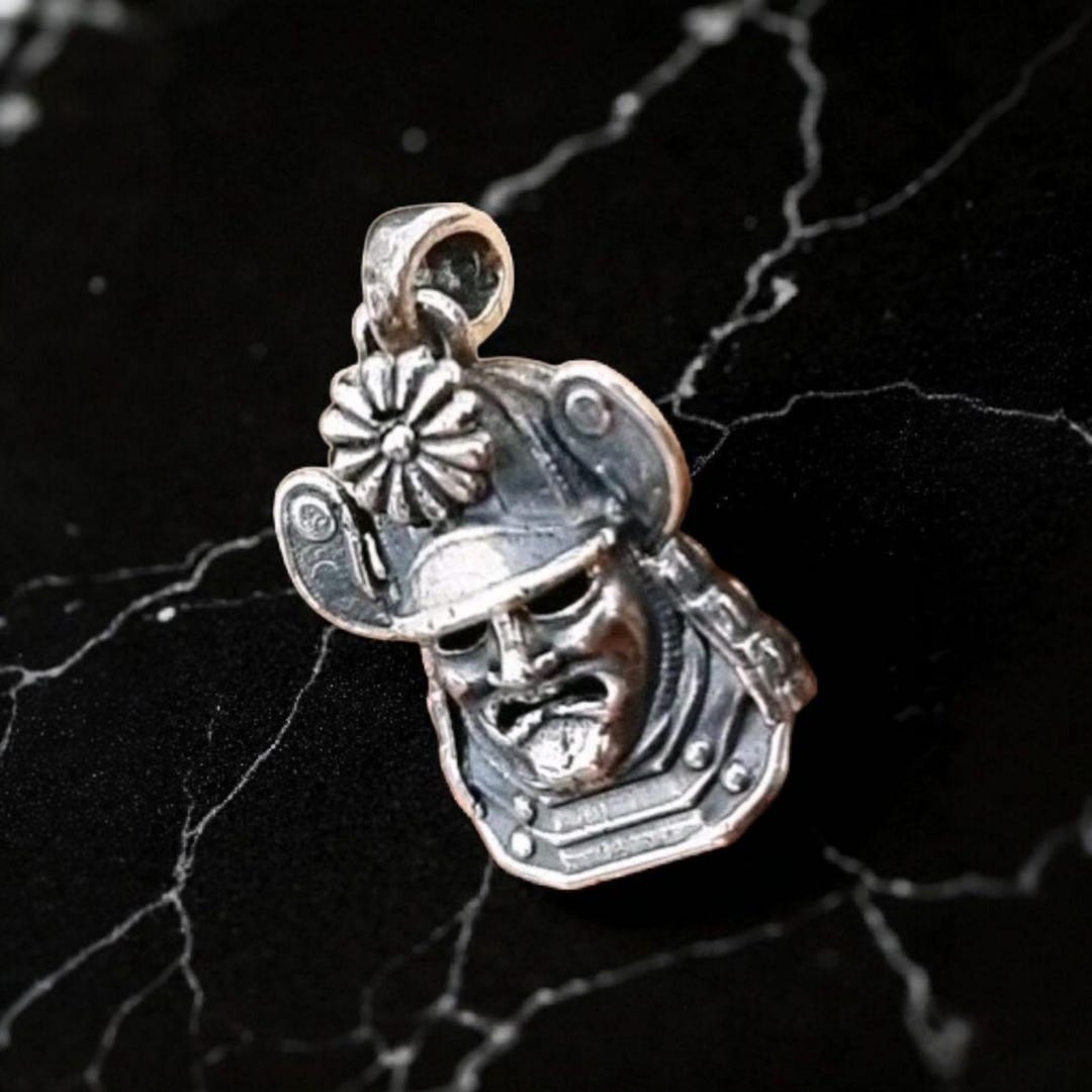 Handmade Sterling Silver Samurai Mask Pendant: Gothic Japanese Necklace ...