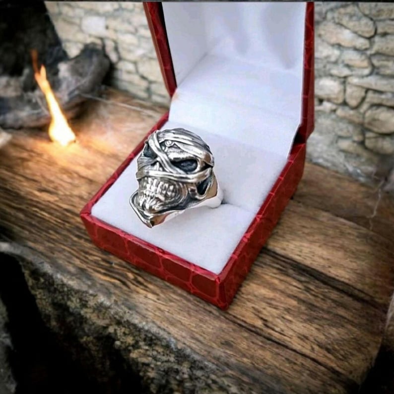Eddie Mummy Skull Ring – Egyptian Rock Jewelry – Handmade Sterling ...