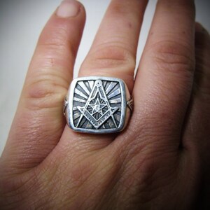 Masonic Square and Compass Symbol Ring Solid Freemasonry Emblem for Men ...