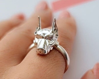 Handmade Doberman Pinscher Jewelry Ring. 925 Sterling Silver or 14K ...