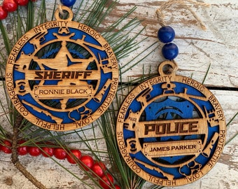 Law Enforcement Wood Christmas Ornament, Laser Engraved Police Officer ...