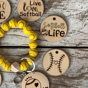 Personalized Softball Wristlet Keychain With Wood Disc for Player or ...