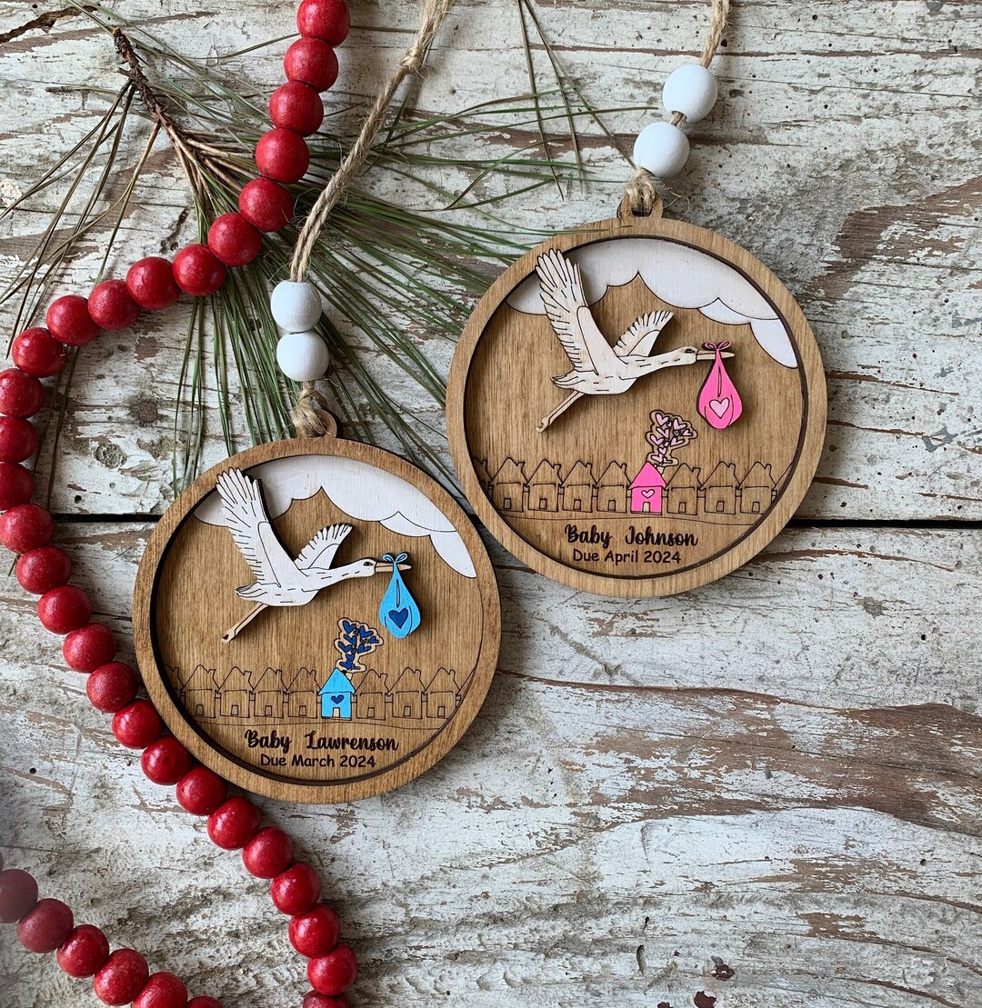 Personalized Stork Baby Delivery Christmas Tree Ornament | Pregnancy ...