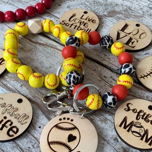 Personalized Softball Wristlet Keychain With Wood Disc for Player or ...