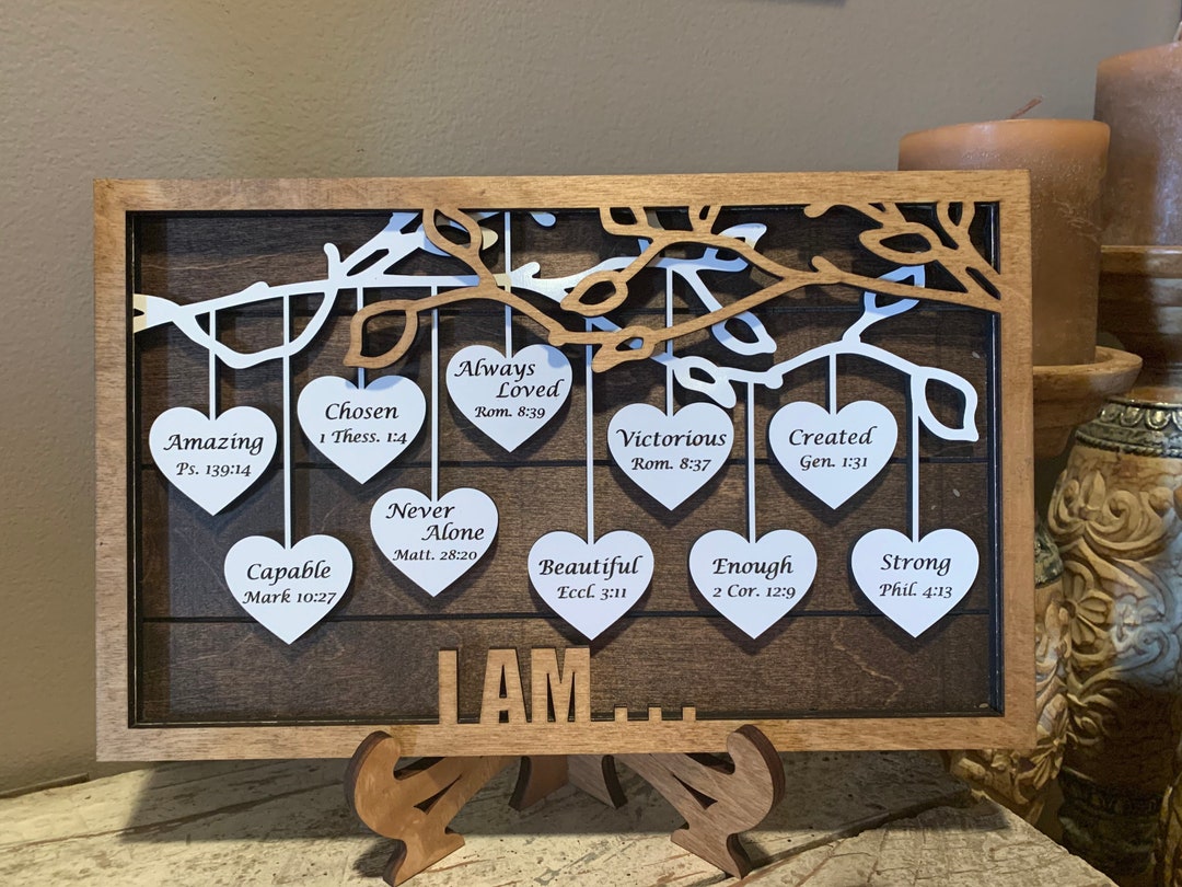Religious Positive Affirmations Hanging Hearts Sign, I Am… Amazing ...