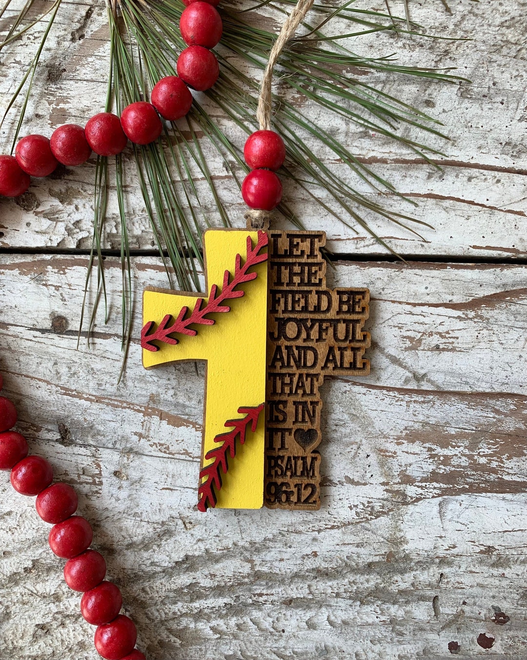 Religious Softball Christmas Tree Ornament | Psalm 96:12 | Softball ...