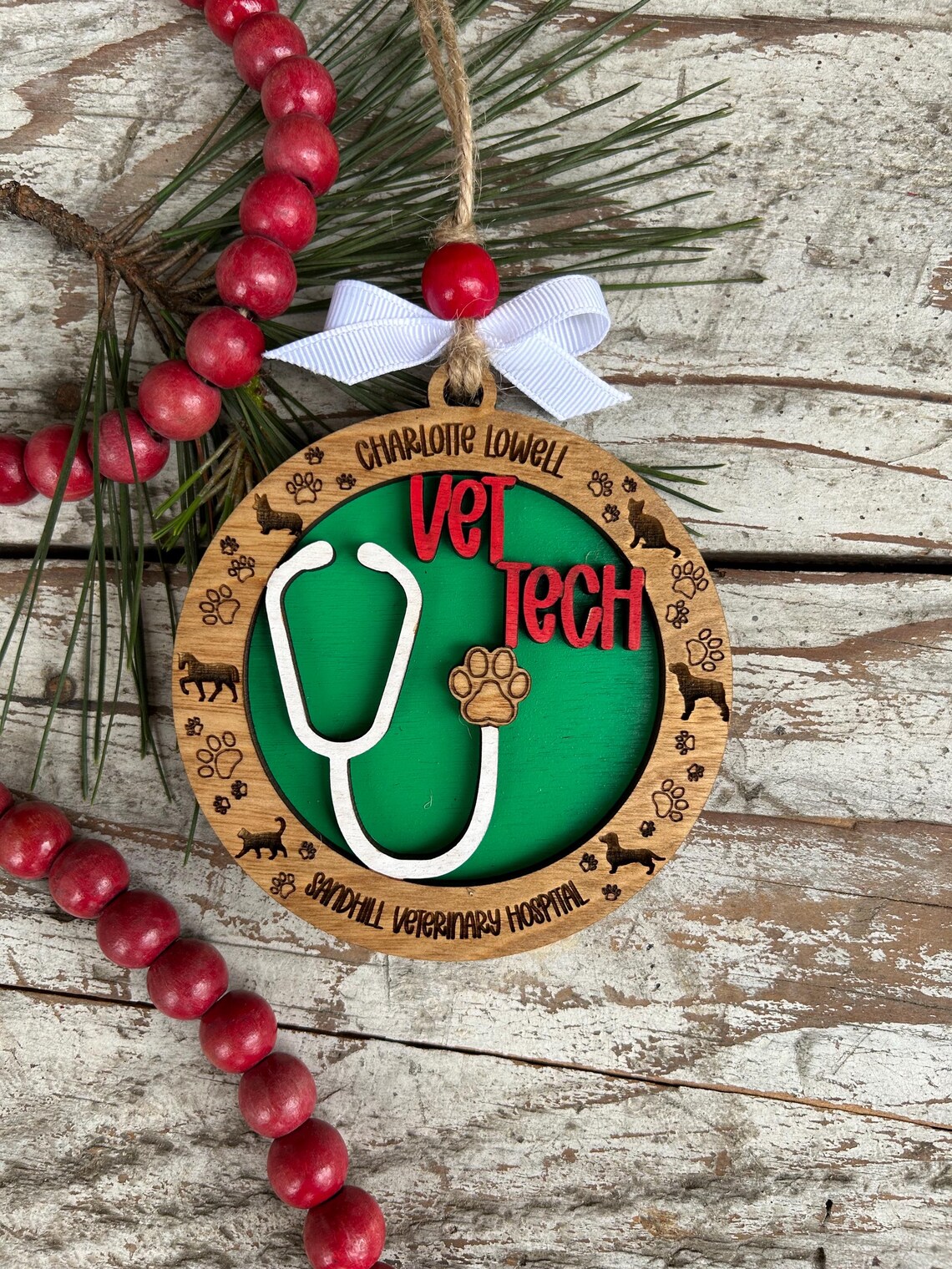 Personalized Vet Tech Christmas Tree Ornament | Veterinarian Technician ...