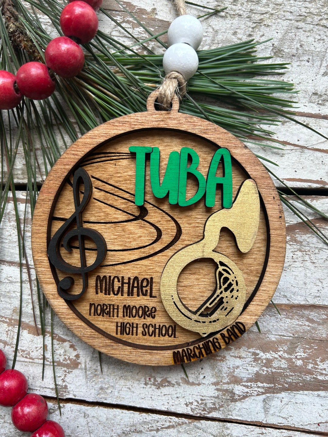 Personalized Tuba Marching Band Christmas Tree Ornament | Brass Music ...