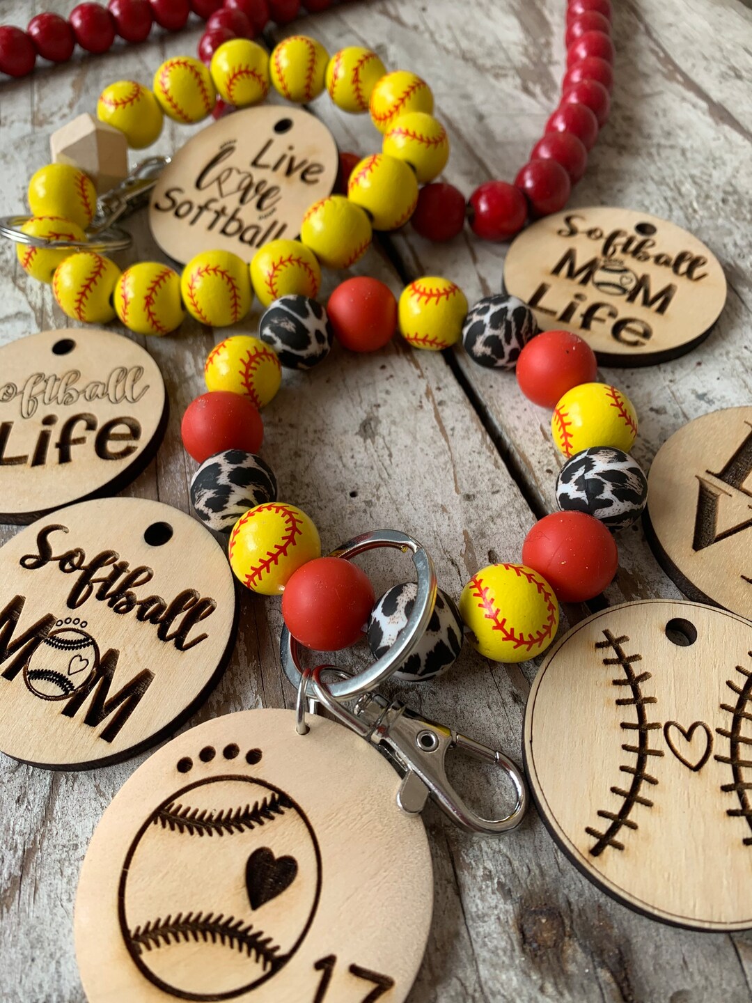 Personalized Softball Wristlet Keychain With Wood Disc for Player or ...