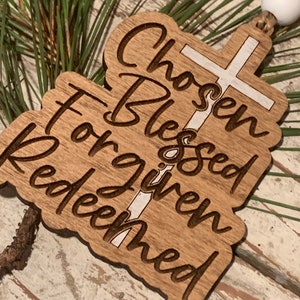 Chosen, Blessed, Forgiven, Redeemed on Cross Religious Christmas Tree ...