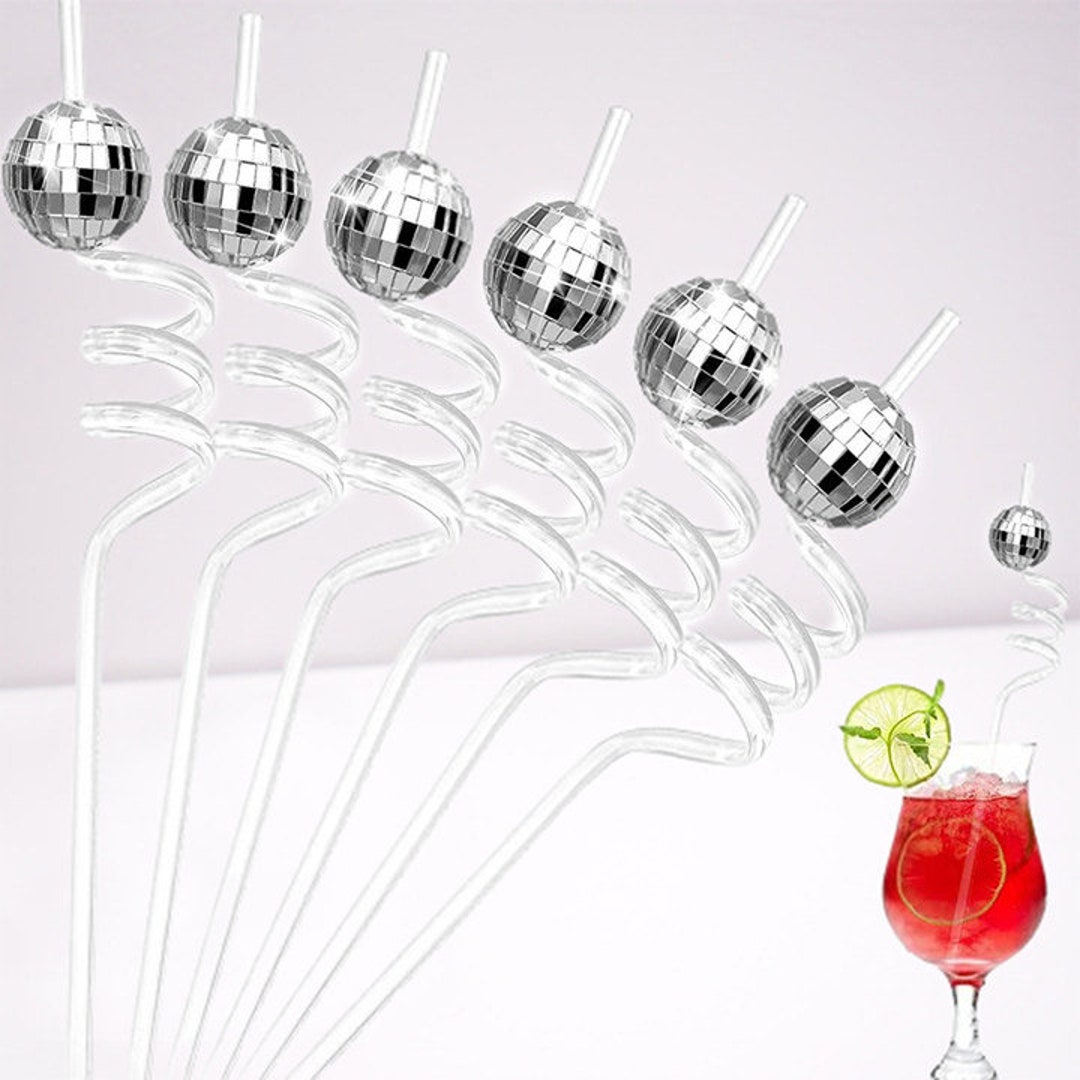 10pcs Mirror Ball Straw Disco Party Decorations Plastic Straws Birthday ...