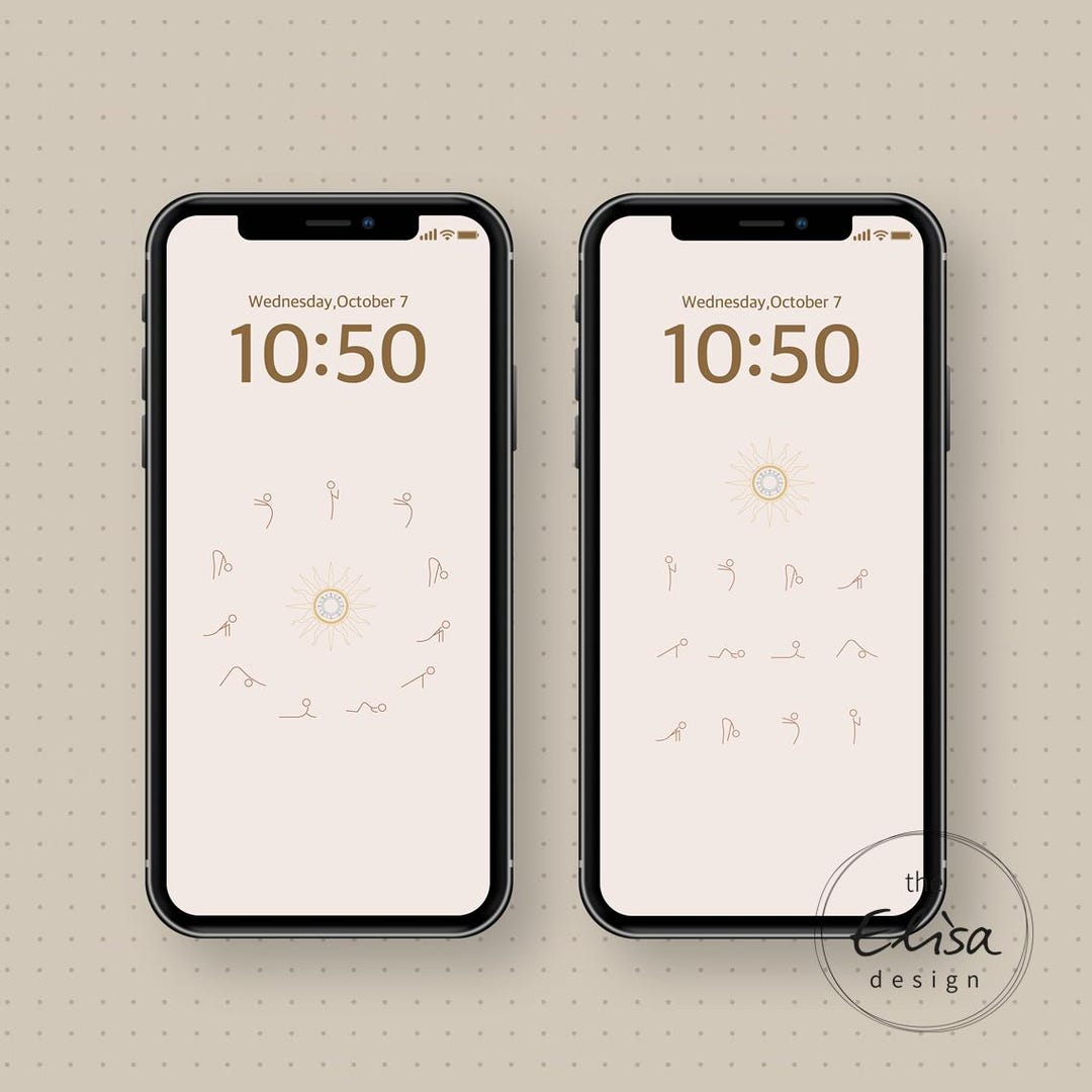 Set of 2 Yoga Line Sun Salutation, Phone Wallpaper, Home Screen ...