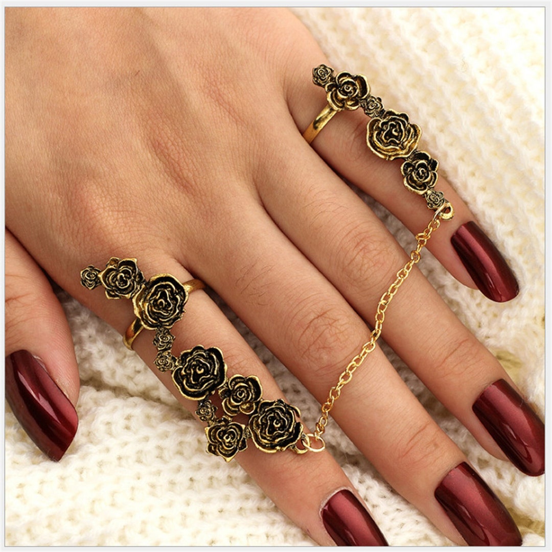 Dainty 2 Piece Finger Nail Chain Rings With Pearls Decoration ...