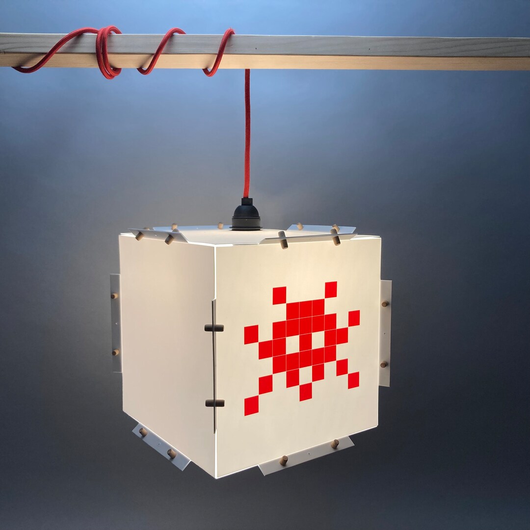 Red Space Invaders Pendant Light. Easy to Assemble Pixel Art Light ...