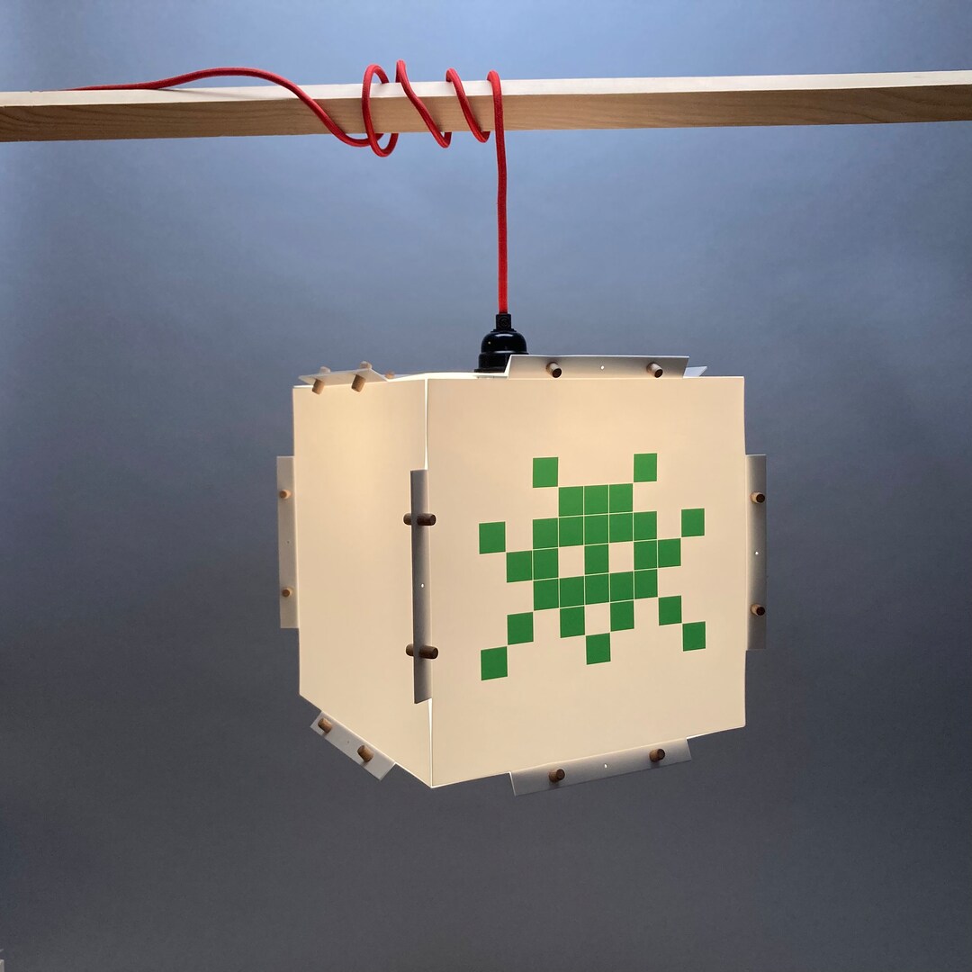 Green Space Invaders Lamps to Place or Hang. Teen Bedroom - Etsy