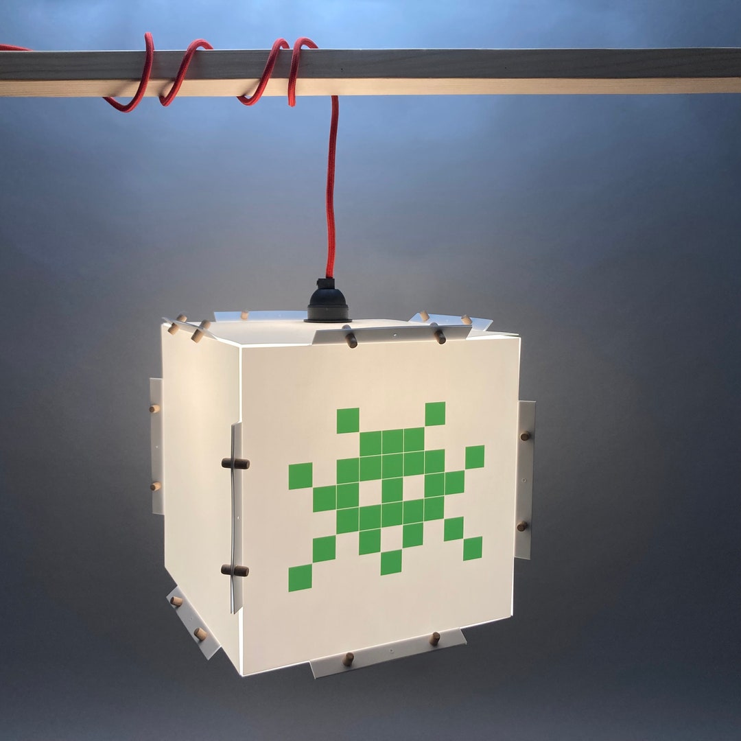 Green Space Invader Pendant Light. Easy to Assemble Pixel Art Lighting ...
