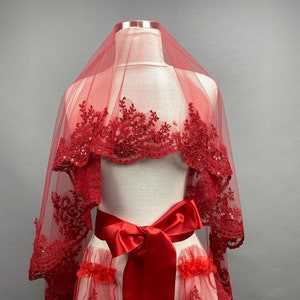 Red Stamp Bridal Veil Face Cover Wedding Veil Tulle Bridal - Etsy