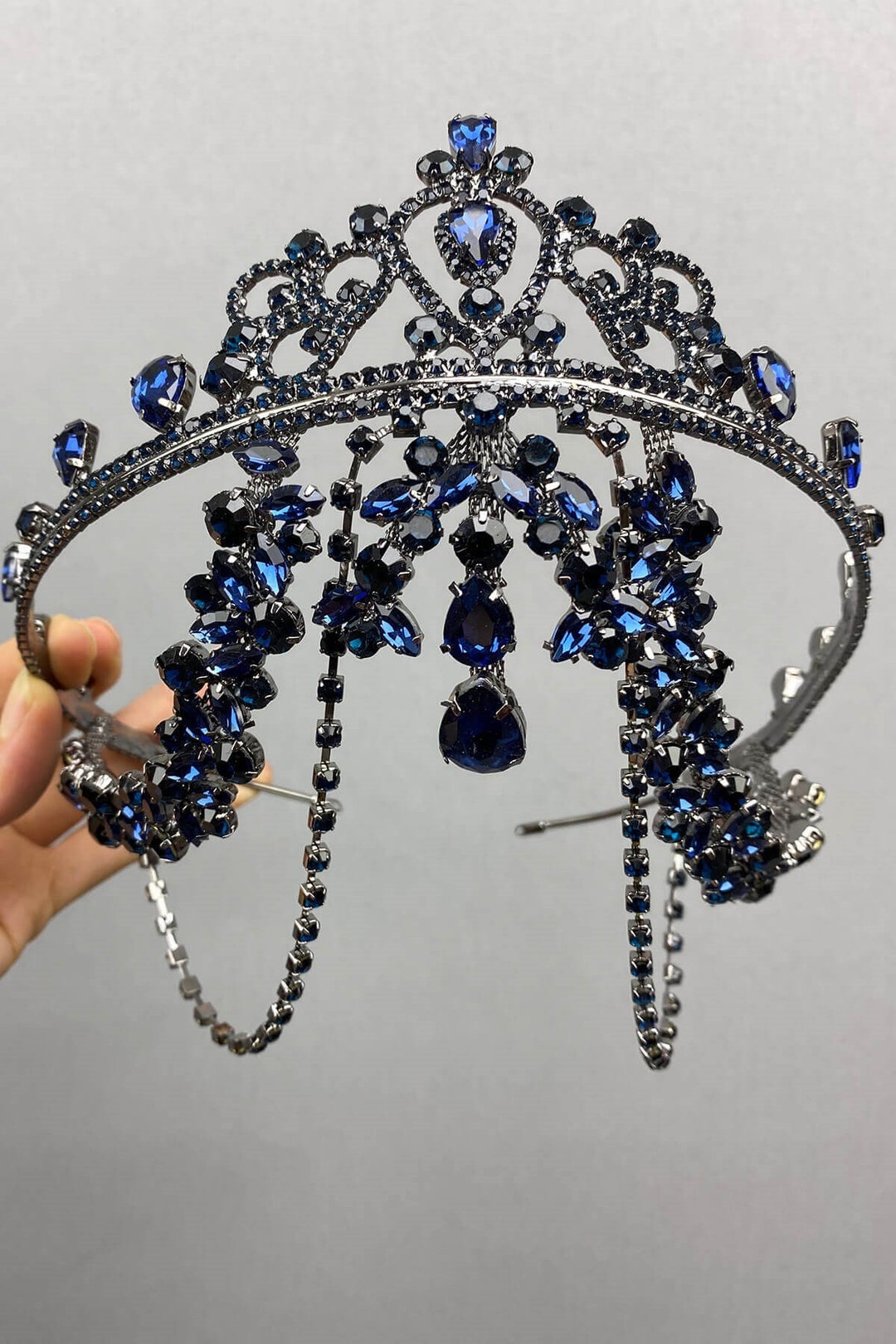 Navy Blue Crystal Bride Henna Crown, Wedding Hair Accessory - Etsy