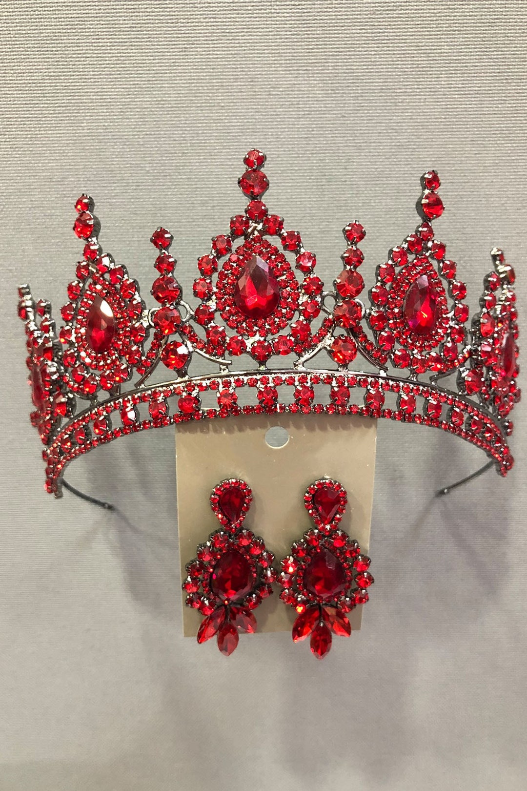 Red Crystal Wedding Tiara and Earring Set, Bridal Hair Accessory - Etsy