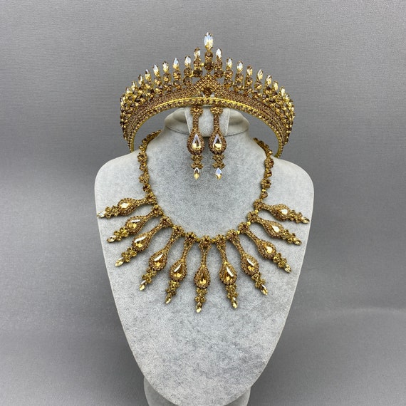 Wedding Crown Set Red Bridal Jewelry Set Bridal Necklace - Etsy
