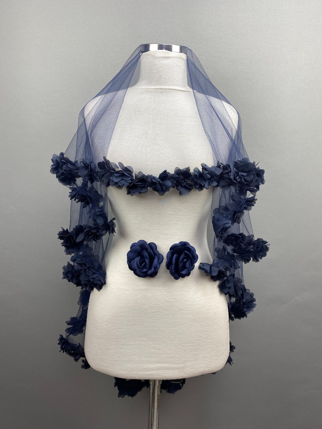 Navy Blue Bridal Veil, Face Cover Wedding Veil, Tulle Bridal Veil ...