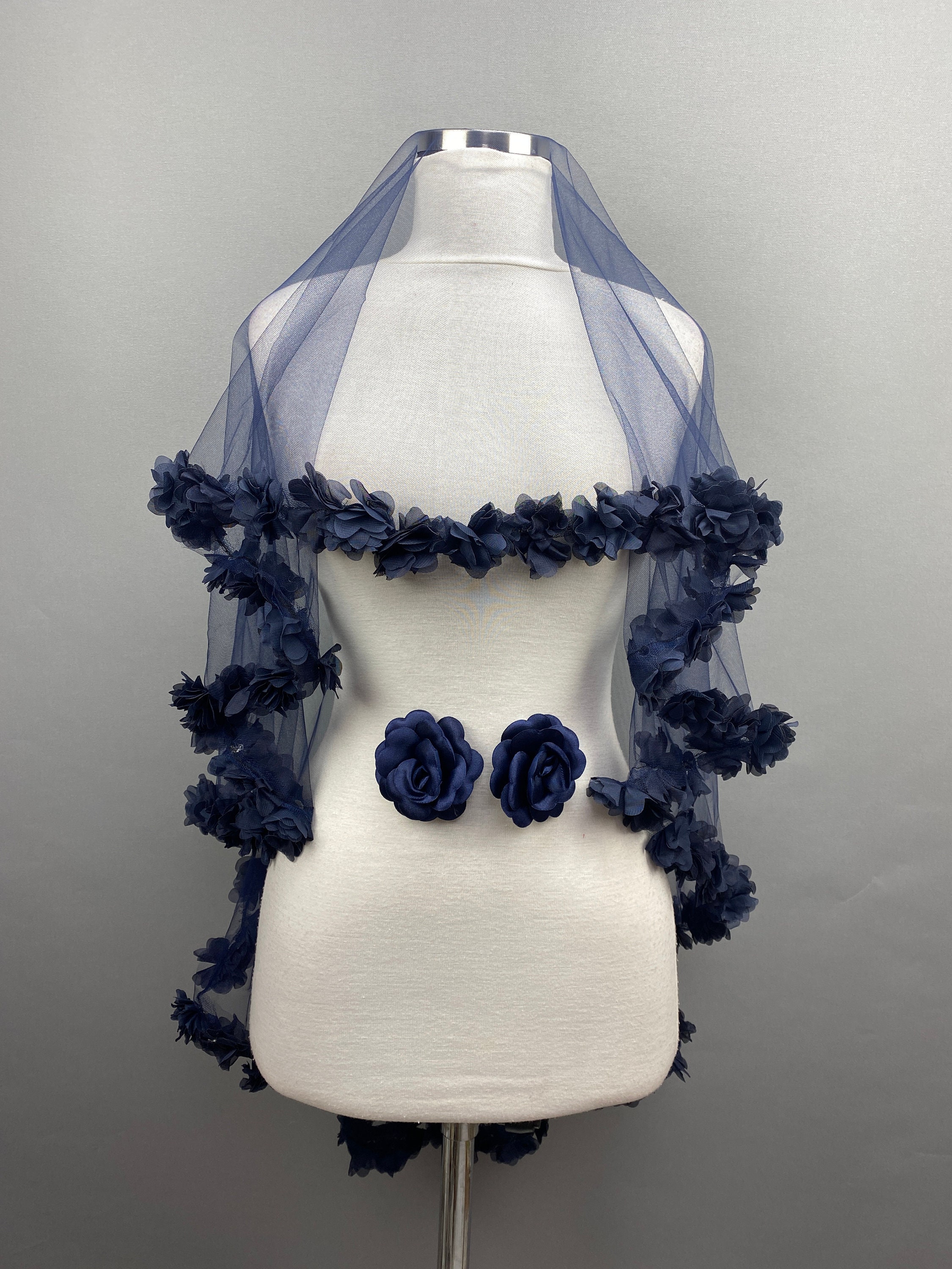 Navy Blue Bridal Veil Face Cover Wedding Veil Tulle Bridal - Etsy