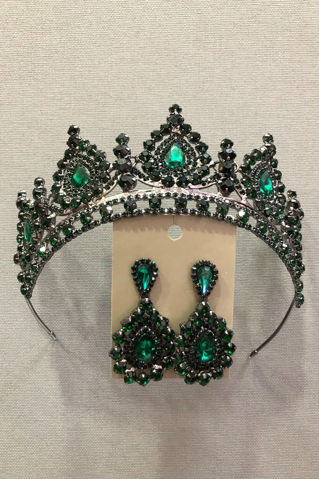 Emerald Green Crystal Bridal Tiara and Earring Set - Etsy
