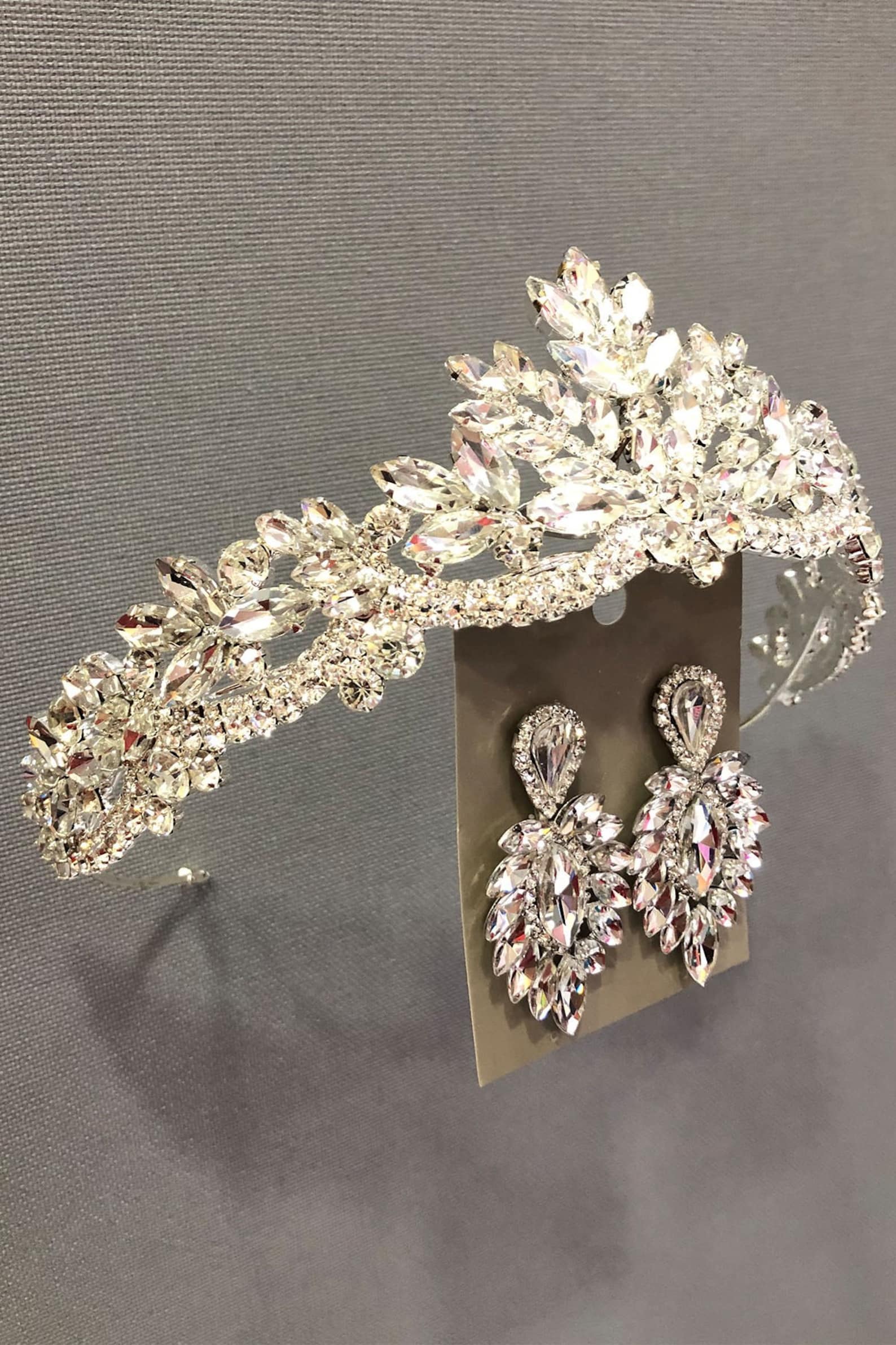 Silver Crystal Stone Henna Bridal Crown and Earring Set - Etsy