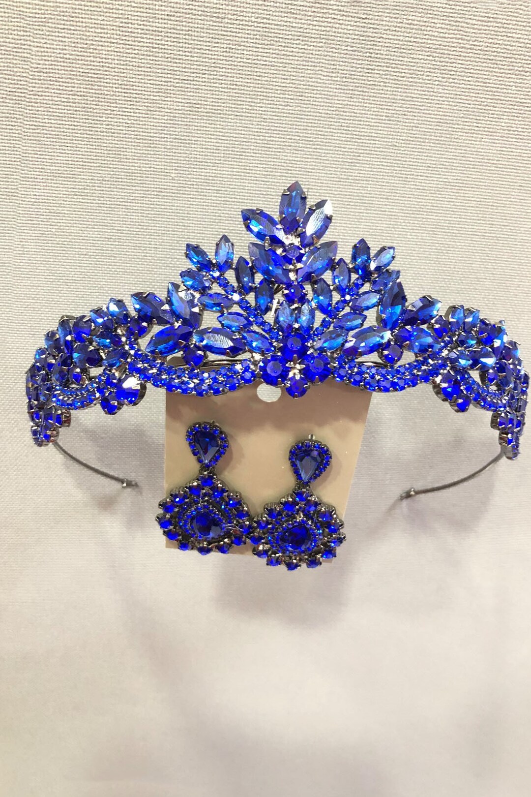 Blue Crystal Stone Metal Case Henna, Bridal Tiara and Earring Set ...