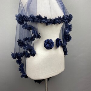 Navy Blue Bridal Veil, Face Cover Wedding Veil, Tulle Bridal Veil ...