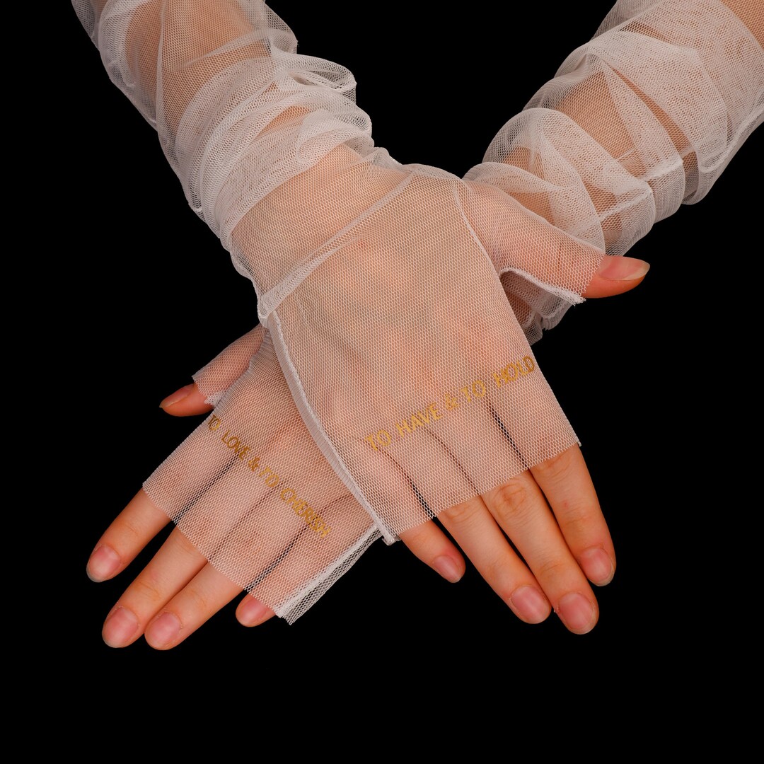 Printed Transparent Bridal Gloves - Custom Gloves Sheer Fingerless ...