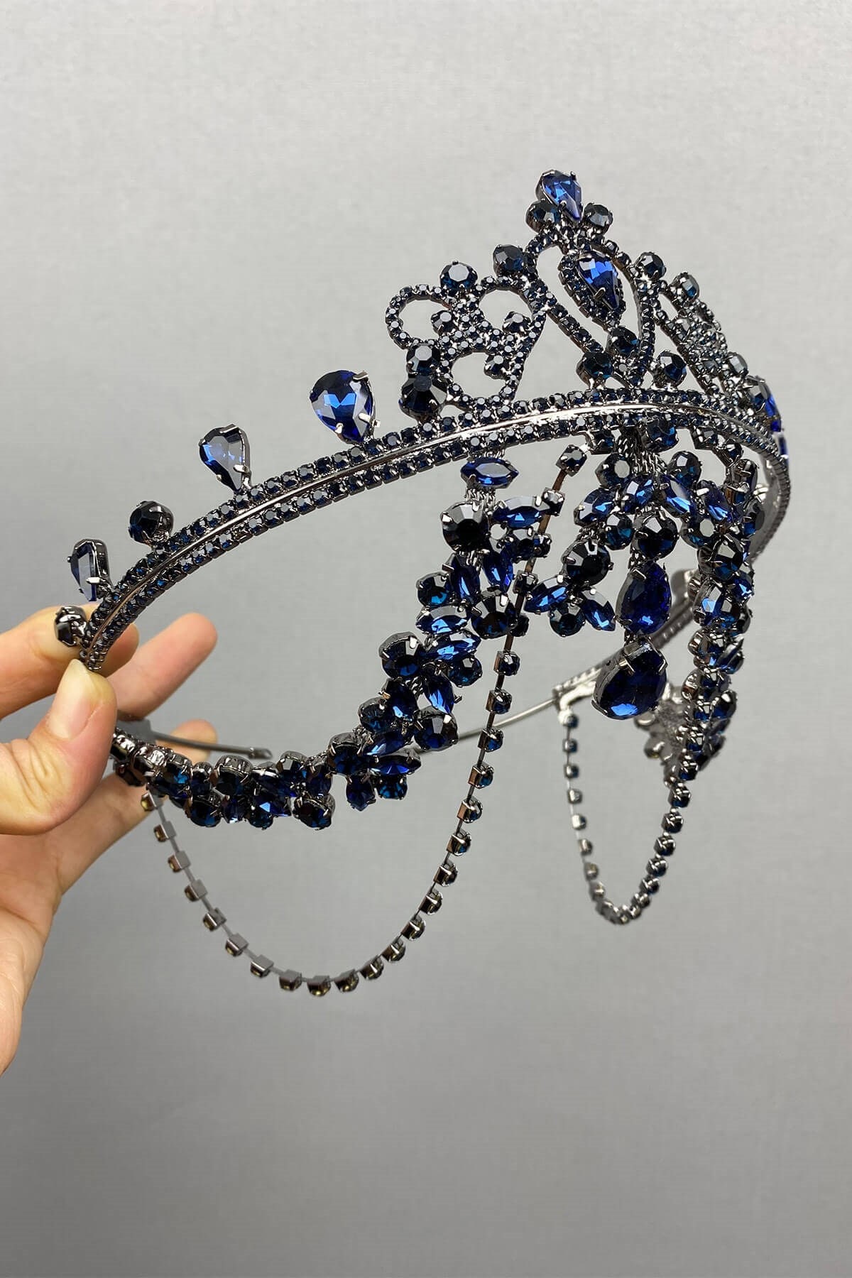 Navy Blue Crystal Bride Henna Crown, Wedding Hair Accessory - Etsy