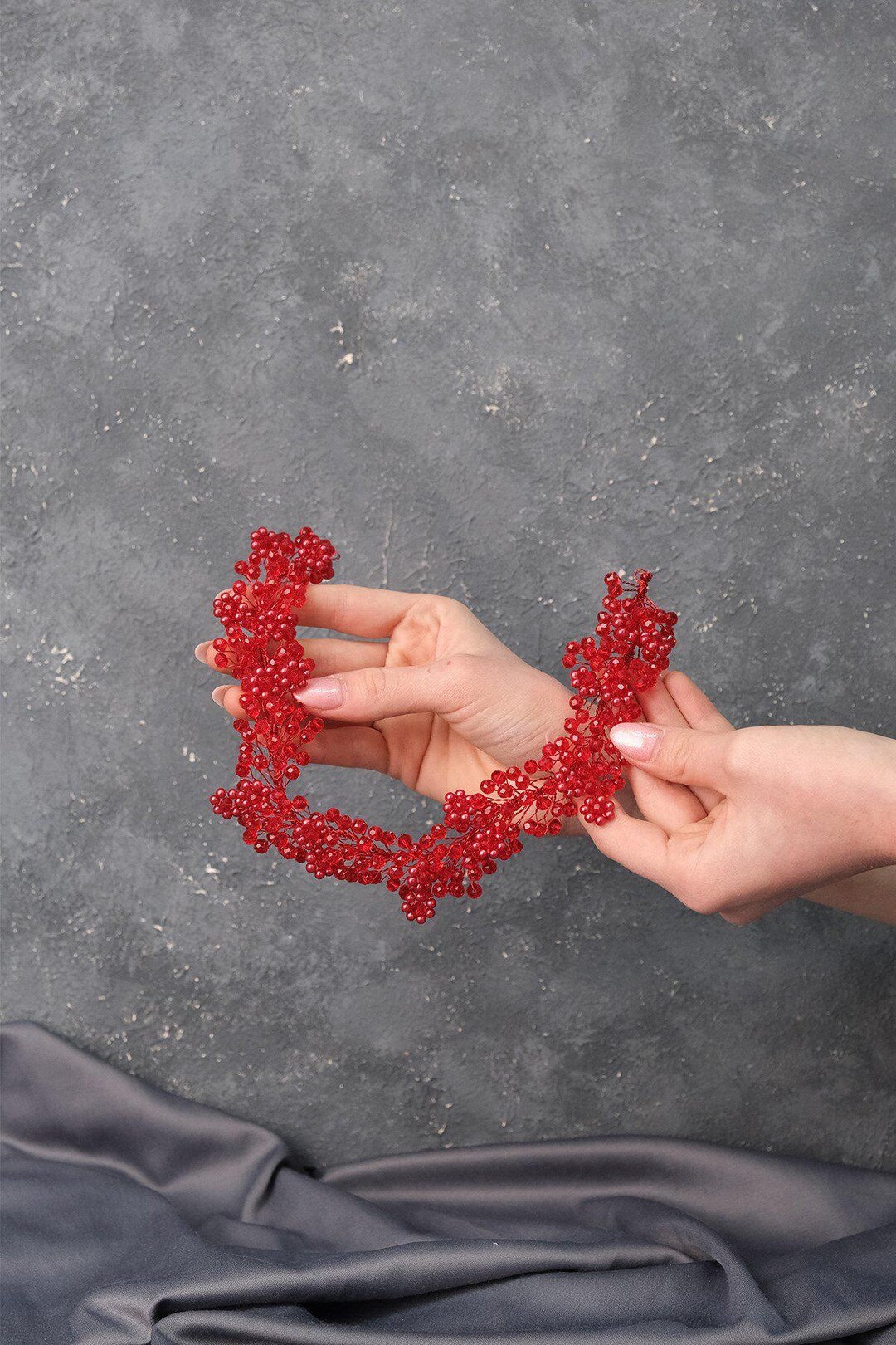 Red Duru Beaded Bridal Crown Hair and Turban Accessory - Etsy