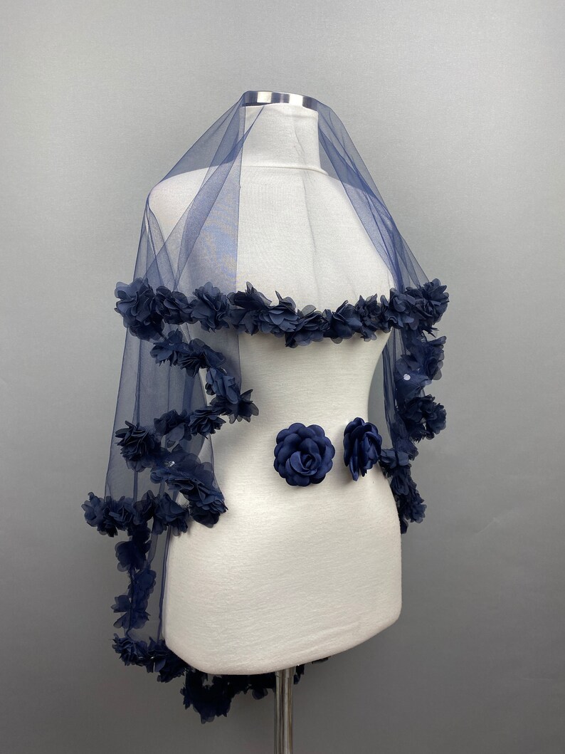 Navy Blue Bridal Veil Face Cover Wedding Veil Tulle Bridal - Etsy