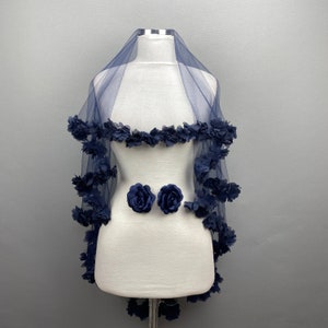 Navy Blue Bridal Veil, Face Cover Wedding Veil, Tulle Bridal Veil ...
