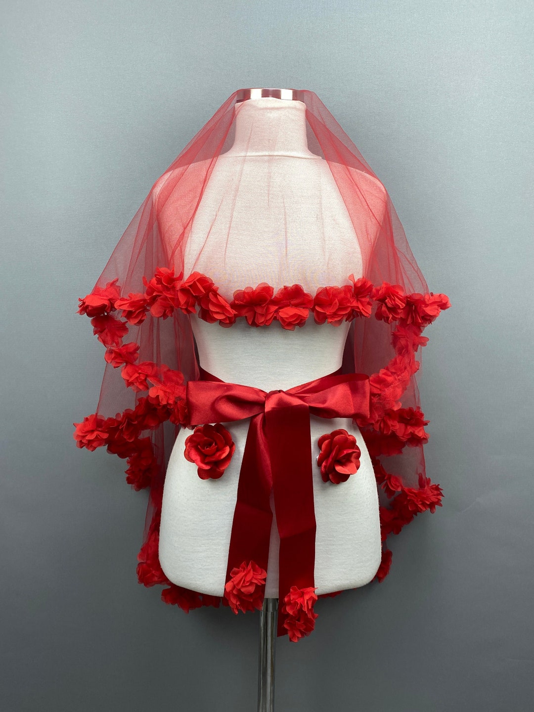 Red Bridal Veil, Face Cover Wedding Veil, Tulle Bridal Veil, Bridal ...