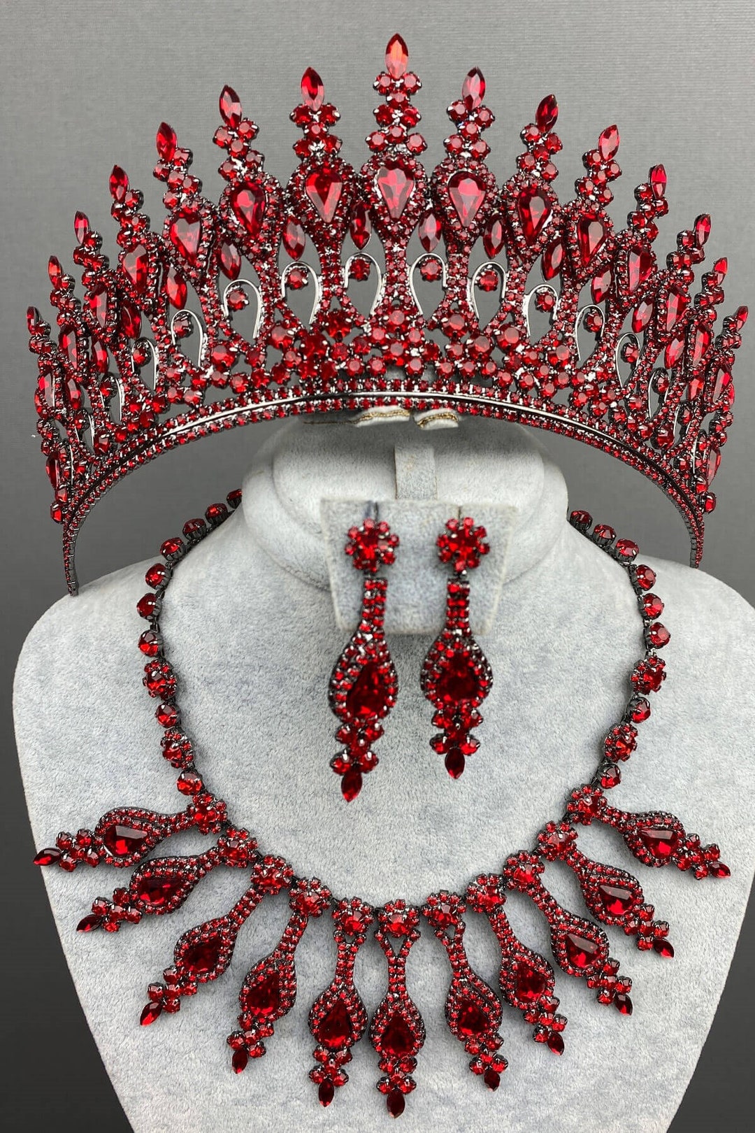 Red Henna Bridal Henna Crown Necklace Earring Set Wedding, Flowering ...