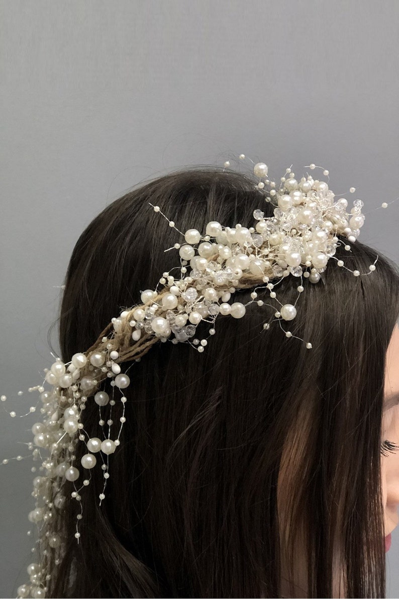 White Pearl Crystal and Wicker Crown - Etsy