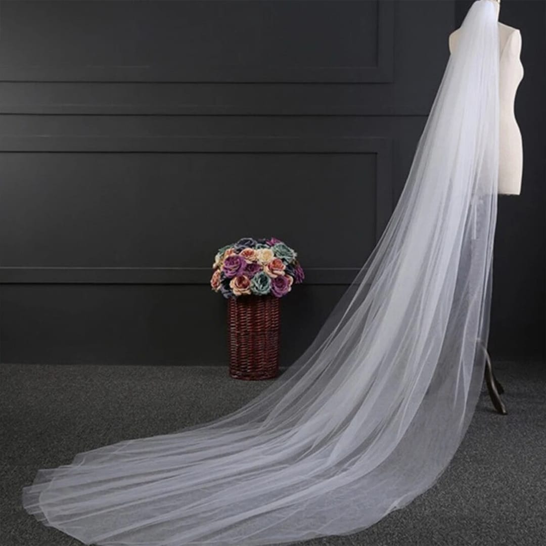 Soft Cathedral Bridal Veil, Long Wedding Veil , Plain Wedding Veil ...