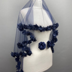 Navy Blue Bridal Veil, Face Cover Wedding Veil, Tulle Bridal Veil ...