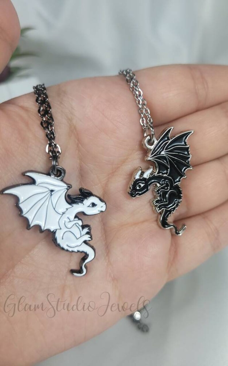 Black and White Dragon Matching Necklaces, Friendship Jewelry - Etsy