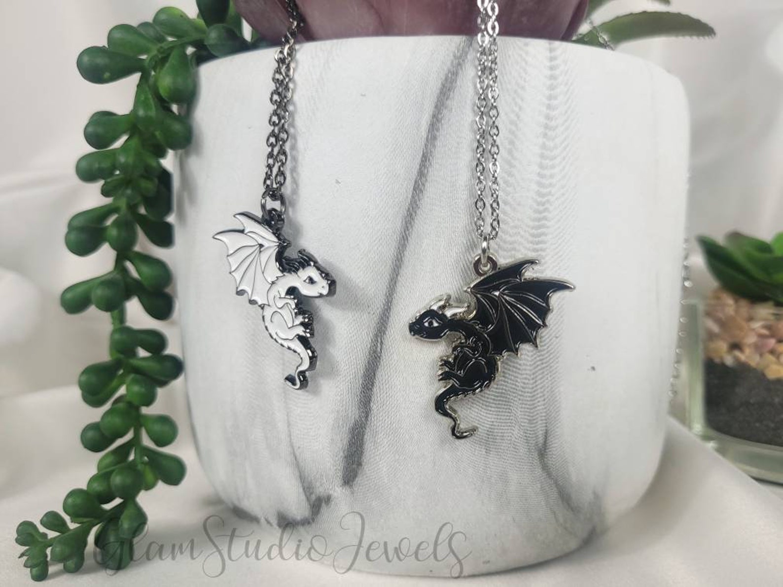 Black and White Dragon Matching Necklaces, Friendship Jewelry - Etsy