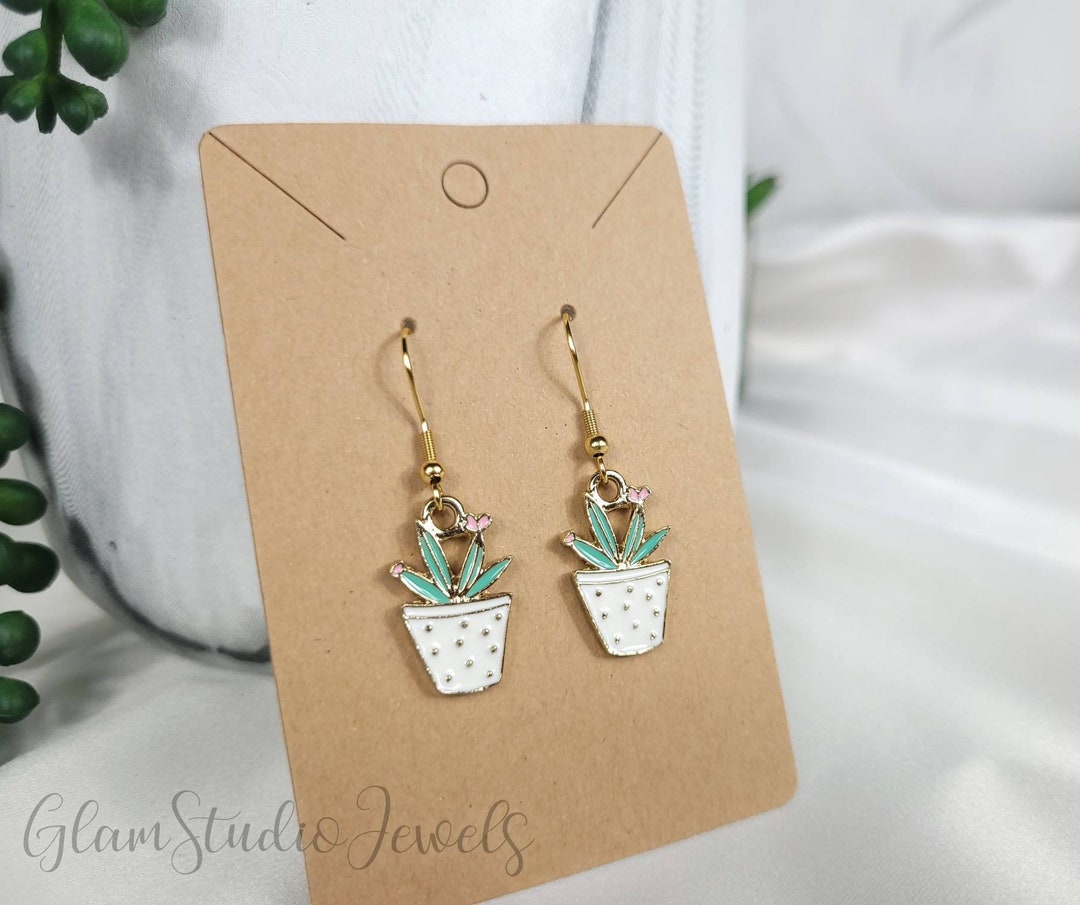 Potted Plant Earrings, Green Plant, Greenhouse, Botany, Gold Plant ...
