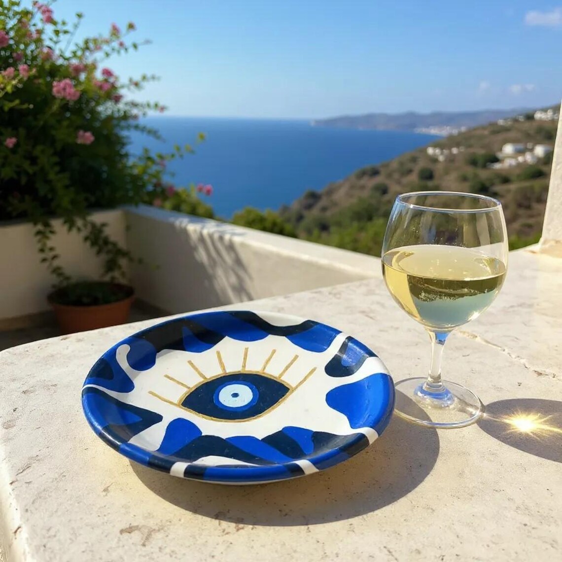 Hand-painted Terracotta Evil Eye Plate, Bohemian Wall Decor (10.2 Inch ...