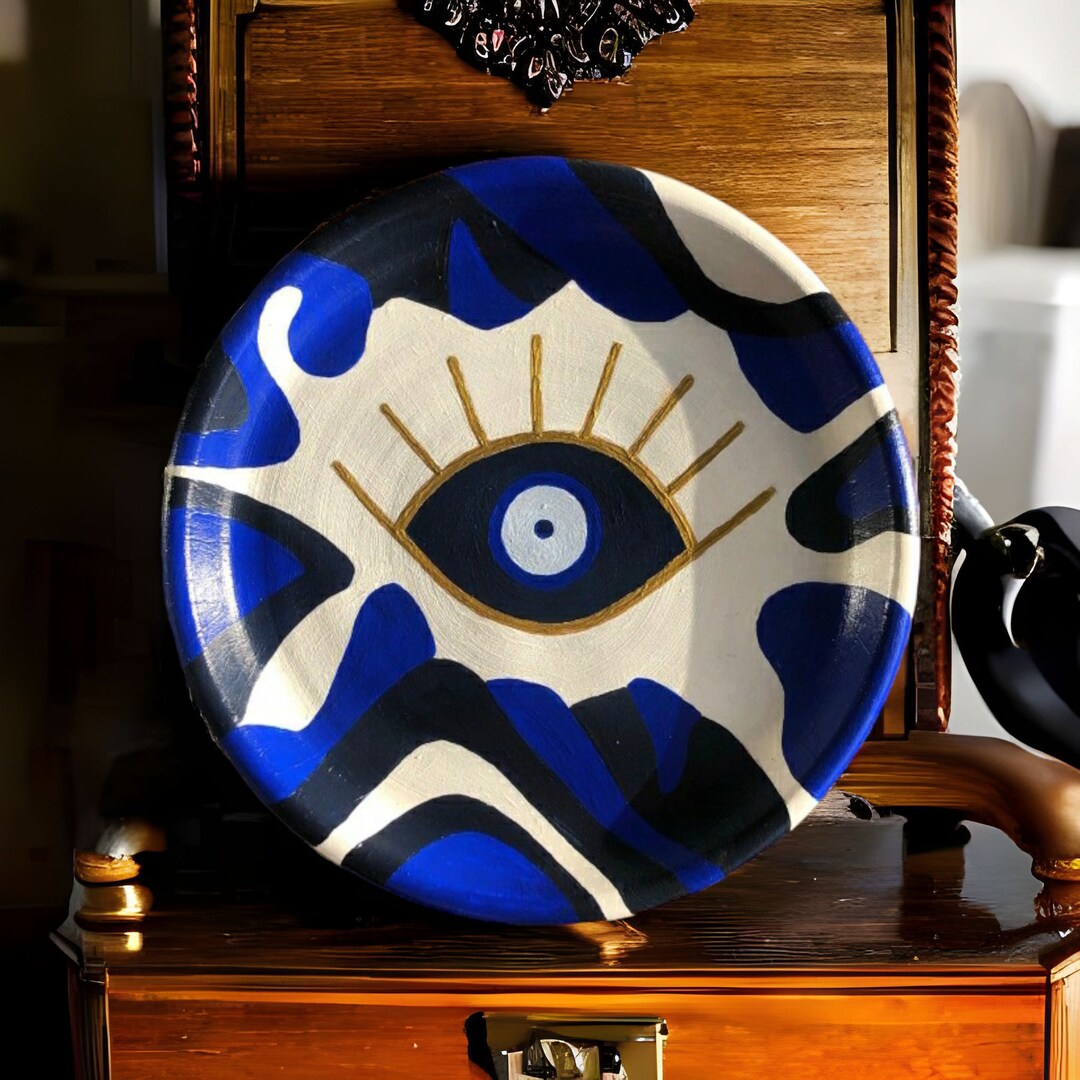 Evil Eye Wall Plate, Hand Painted Evil Eye Plate, Terra Cotta Plate ...