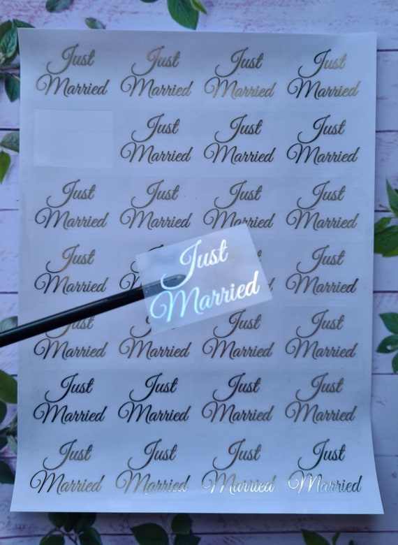 Transparent Metallic Just Married Stickers Foil Stickers See | Etsy