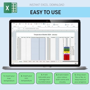 Temperature Blanket Tracker | Excel Spreadsheet | - Etsy