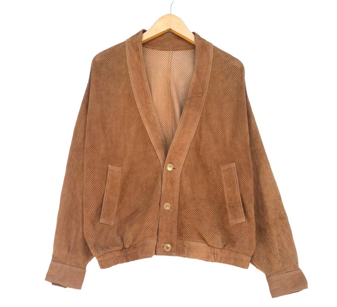 Vintage 80s Loewe Leather Cardigan Jacket - Etsy